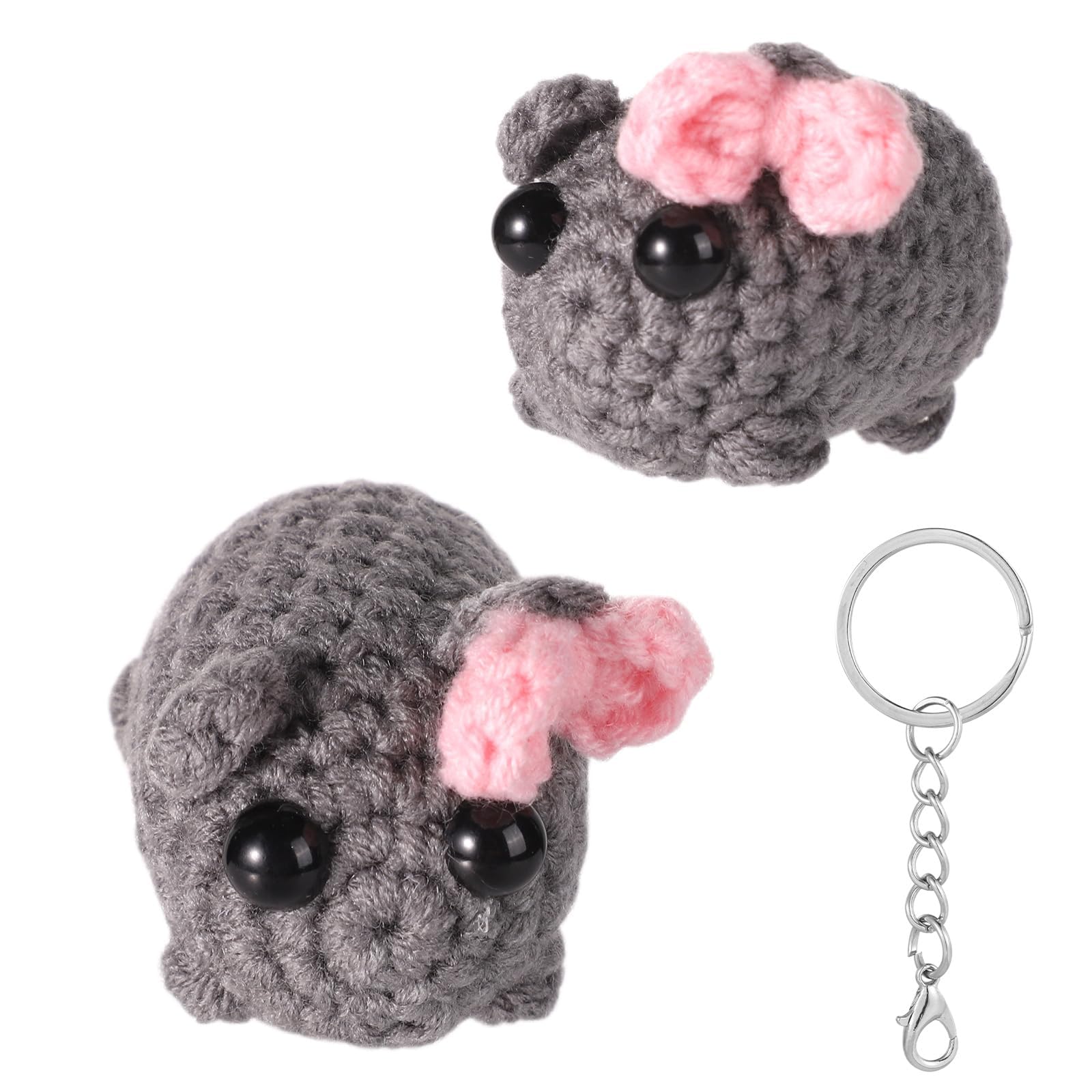 Agromusk Cute Sad Hamster Meme Keychain,Crochet Plush Sad Hamster Meme with Bow Key Rings Chains Bag Charms Kawaii Girl Hamster Handmade Gifts Decor