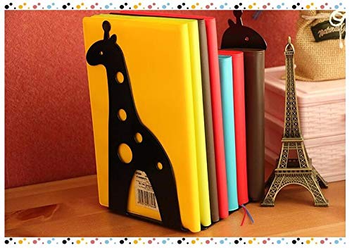 Loupdeloup Cute Bookends,Non Skid Giraffe Animal Book Ends for Shelves Decorative for Kids Black 1 Pair
