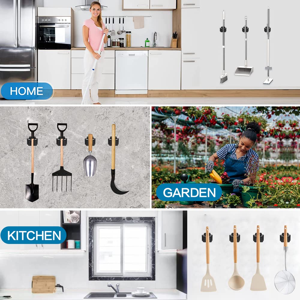 JAMEND CLXP 3PCS Broom and Mop Holder, Heavy Duty Garden Tool Organizer Rack Rake and Shovel Handle, Stainless Steel Mop Hanger. Wall Mounted with Screws. Matte Black…