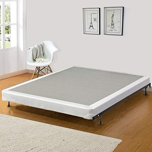 Mattress Solution Fully Assembled Low Profile Metal Traditional Boxspring/Foundation for Mattress, Twin, White/Lt Brown with Mink Borde