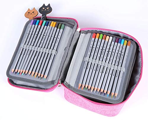 Becho Multifunction Zipper Pencil Case High Capacity Holder Pouch Pen Bag Colored Pencil Pen Box 72 Slots (Pink)