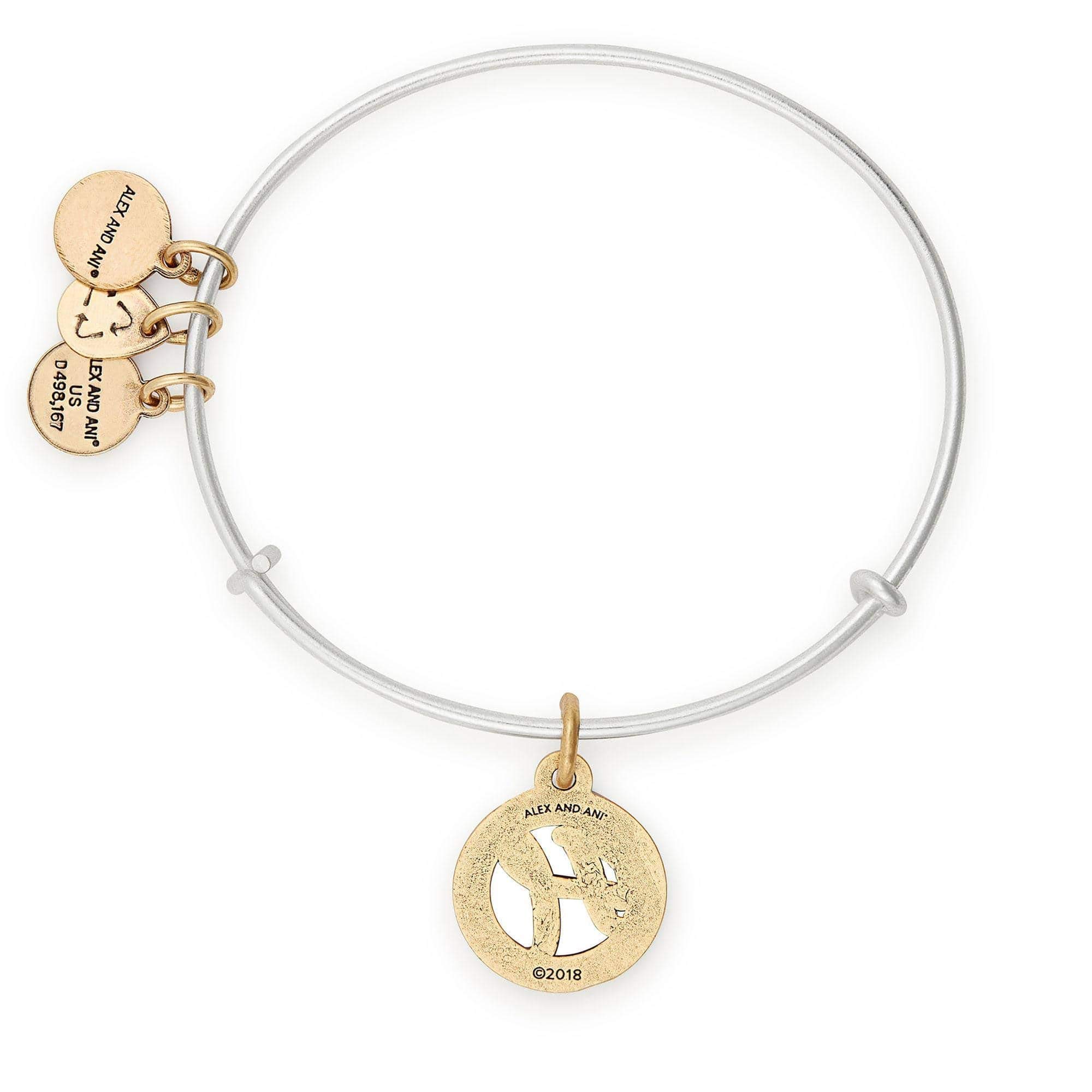 Alex and Ani Women's Initial H II Bangle Two Tone Bracelet, Rafaelian Silver, Expandable