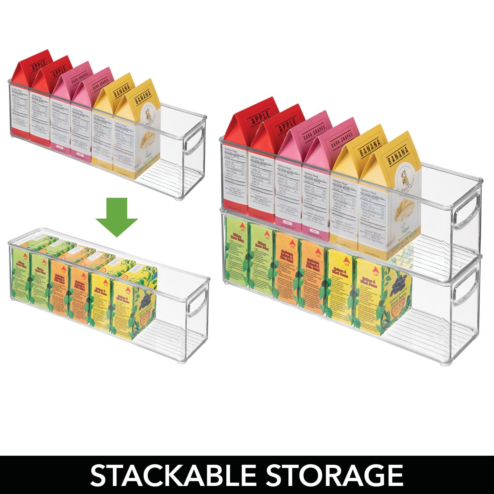 mDesign Plastic Kitchen Organizer - Storage Holder Bin with Handles for Pantry, Cupboard, Cabinet, Fridge/Freezer, Shelves, and Counter - Holds Canned Food, Snacks - Ligne Collection - 2 Pack - Clear