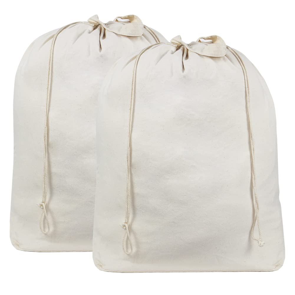 AMJ 2 Pack - Extra Heavy Duty Washable Laundry Bag with Drawstring, Cotton Laundry Bag for Sleeping Bag, Laundry Hamper Liner and Travel, Beige