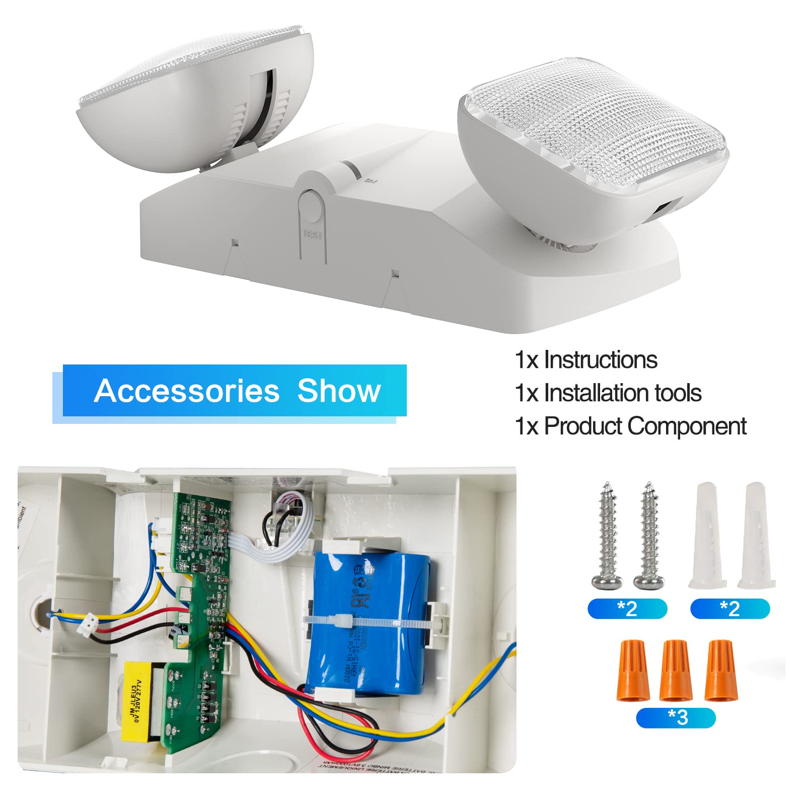 SPECTSUN 2 Packs Led Emergency Light White, Adjustable Square Head Emergency Led Light with Battery, White Emergency Light/Emergency Light Fixture/Emergency Exit Sign/Emergency Exit Light.