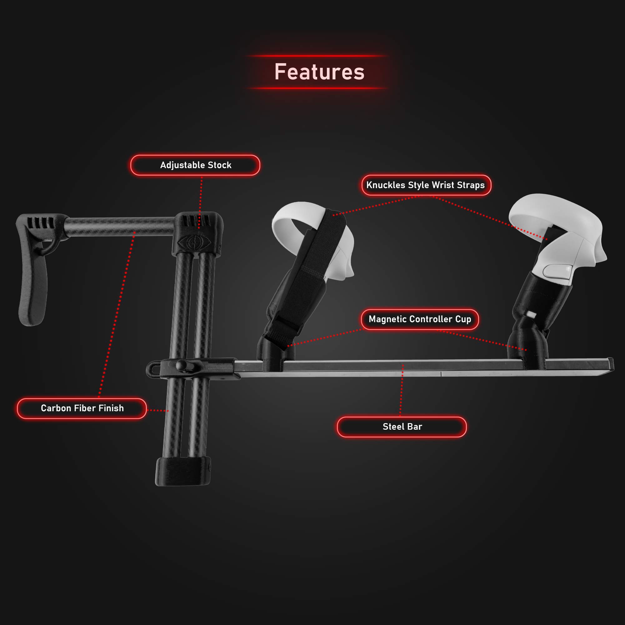DeadEyeVR Obliterator - VR Magnetic Carbon Fiber Rifle Adapter Stock Controller Attachment Accessory for Virtual Reality with Sling - Rift S and Oculus Quest 2