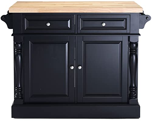 Crosley Furniture Oxford Natural Wood Top Kitchen Island, Black