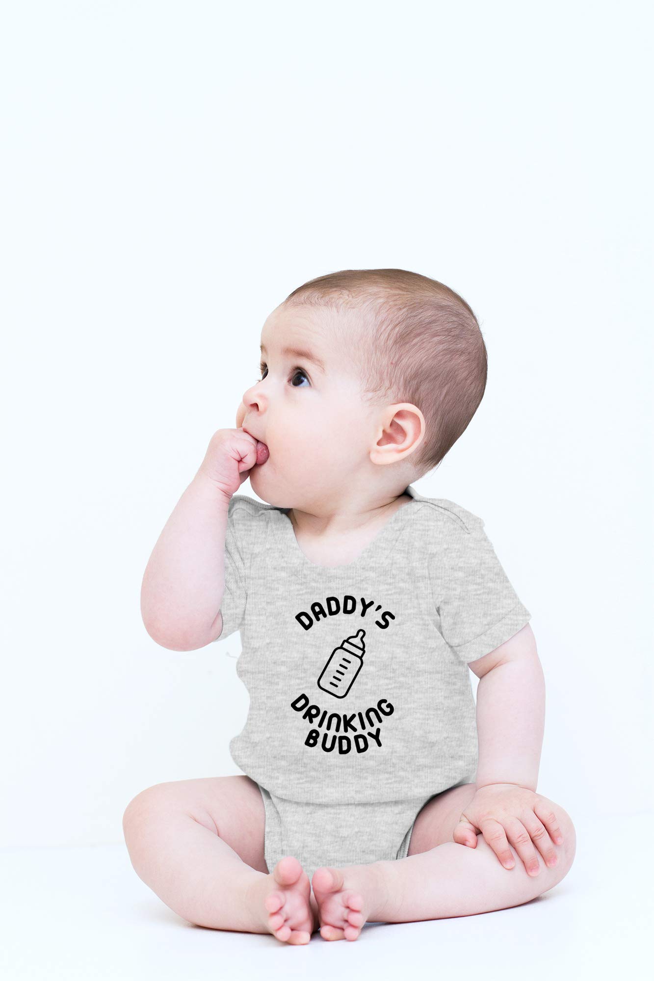 Crazy Bros Tee's Daddy's Drinking Buddy Baby Bodysuit Funny Baby Clothes Perfect Newborn Romper Cute Outfit (6 Months, Heather Grey)