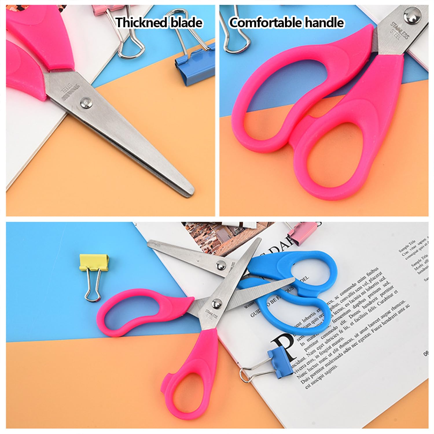 ANJOBIBI Kids Scissors, Blunt-Tip Scissors Stainless Steel Blades & plastic handle, Scissors for School or Crafting, Back to School Supplies,13.5cm, 2 Pack(Blue+Pink)