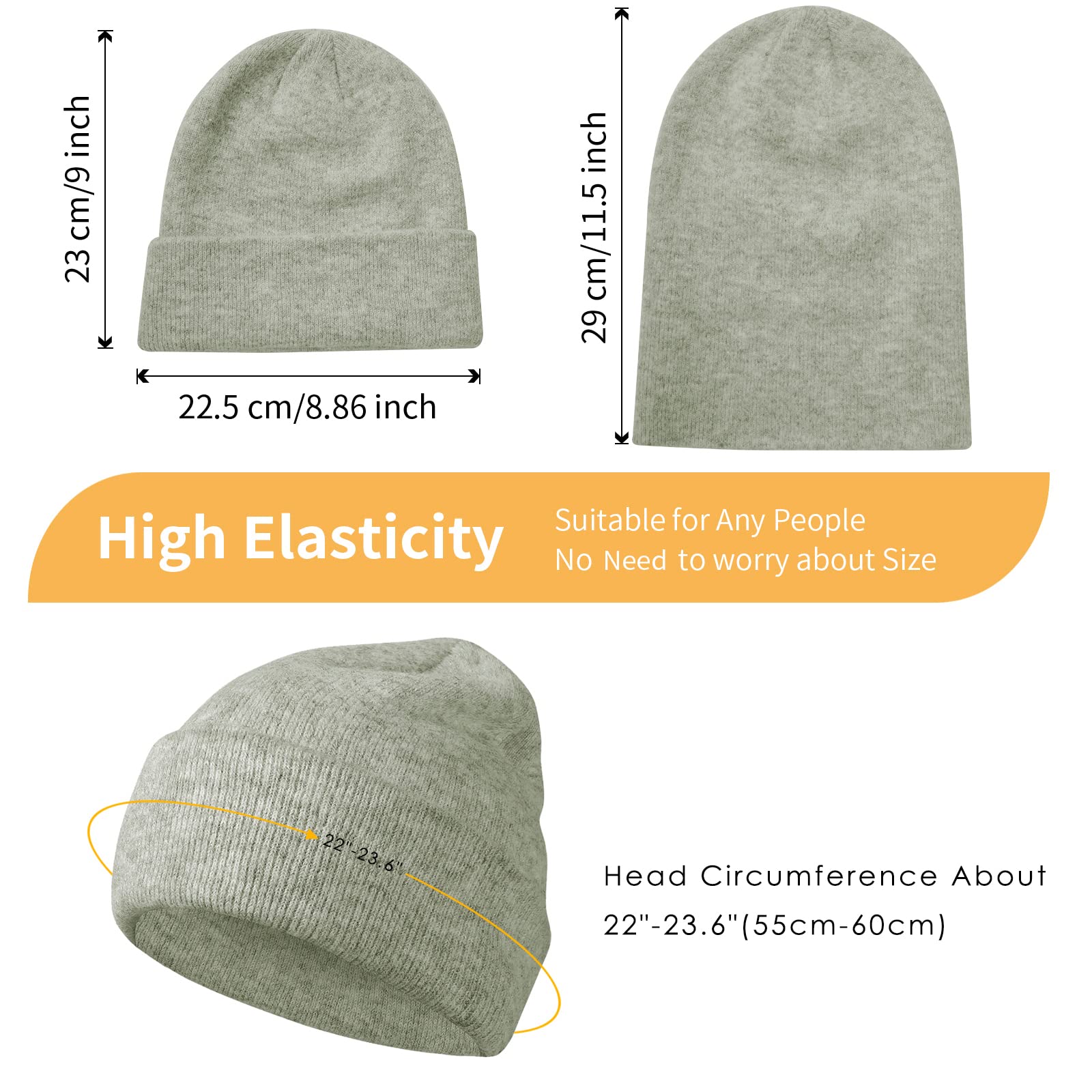 Achiou Knit Womens Beanie Hat, Men Winter Ski Hat, Warm Cuffed Beanies, Soft Slouchy Plain Knitted Skull Cap Unisex Black