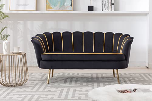 QHITTY Velvet Loveseat, 58'' Velvet Sofa Accent Couch Settee Upholstered Chair, 2 Seater Small Loveseat for Small Spaces, Living Room (Black)