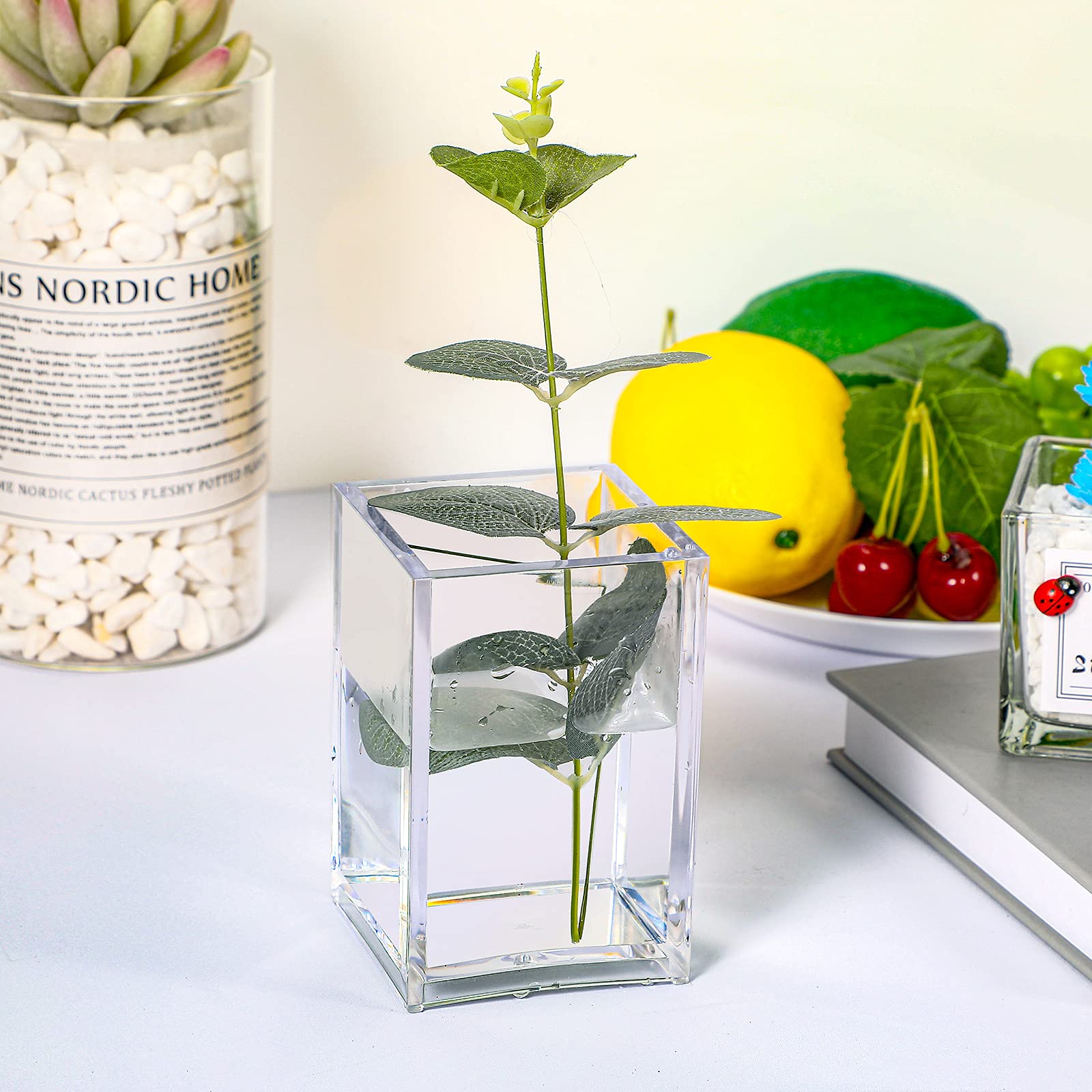 6 Pieces Clear Acrylic Pen Holder Makeup Brush Holder Desktop Holder Desk Goth Accessories Square Stationery Organizer, Transparent Pencil Holder Acrylic for Home Office School