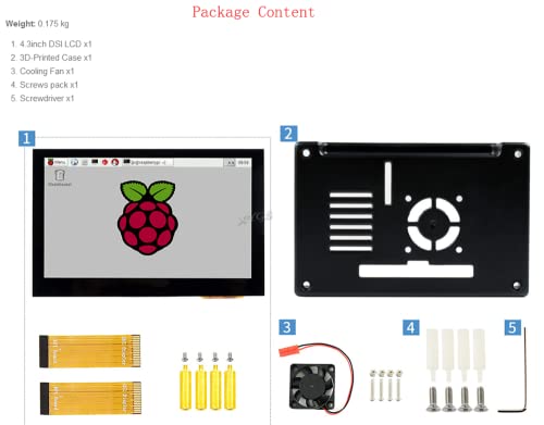 XYGStudy 4.3inch Capacitive Touch Display LCD for Raspberry Pi 4, with Protection Case Cooling Fan Screen Resolution 800×480 IPS Wide Angle MIPI DSI Interface, Supports Pi 4B Driver Free