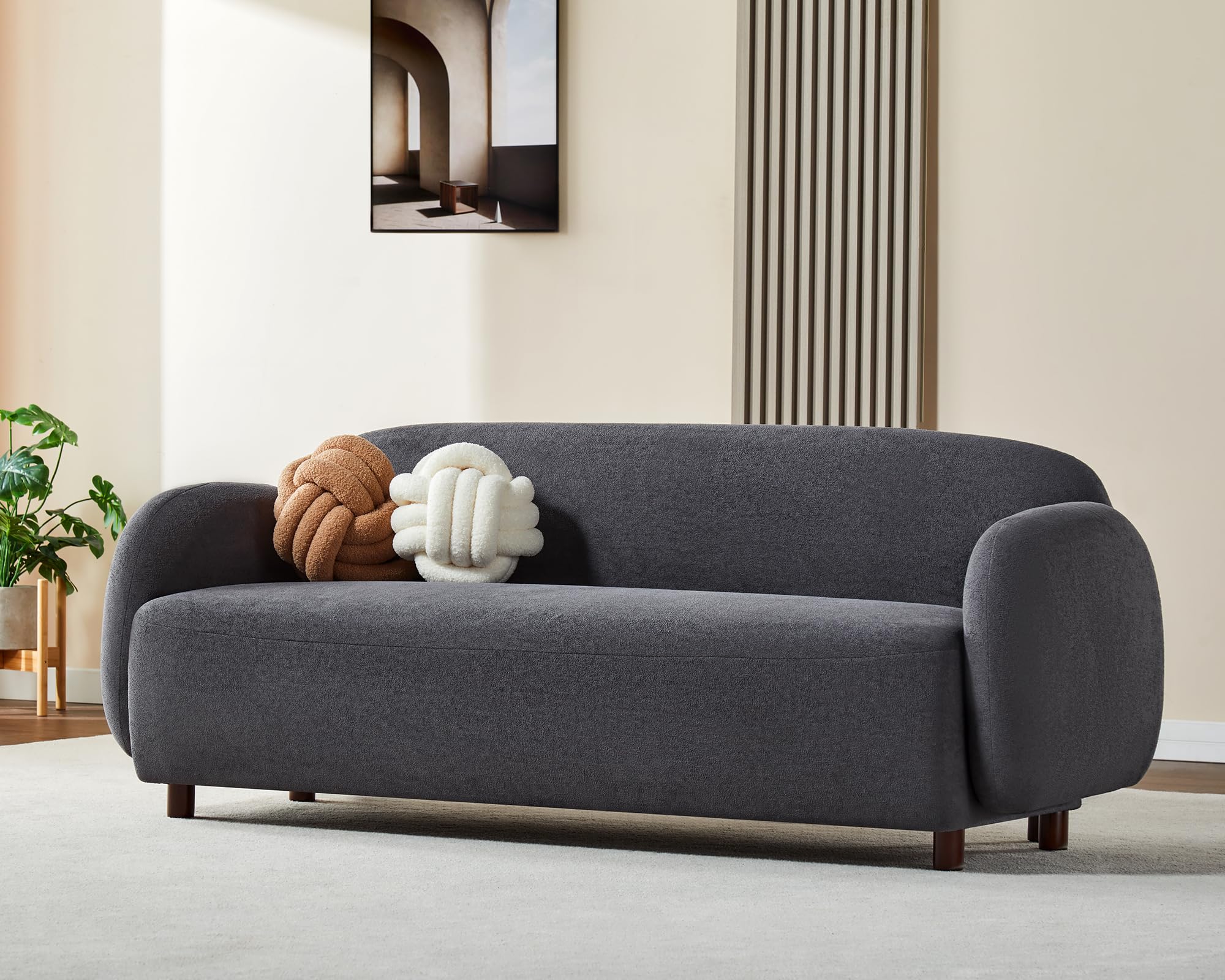 AMERLIFE Sofa, 3 Seater Cloud Couch, Curved Sofa with Soft Boucle Upholstery, Sofa Couch for Living Room, White Sofa