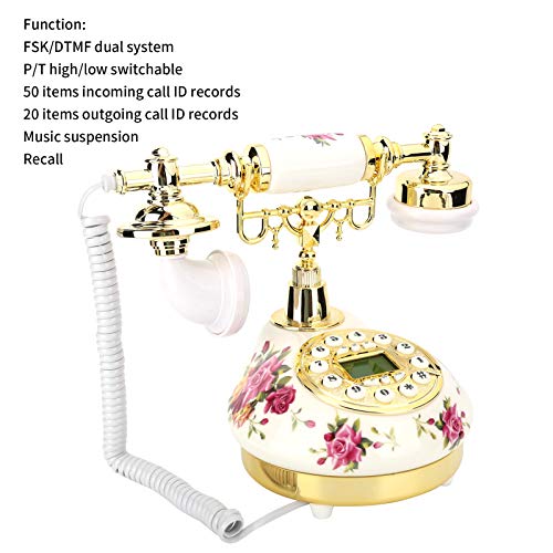 Antique Phones Corded Landline Telephone Retro Style Push Dial Ceramic Imitation Desk Telephone FSKDTMF Dual System for Home Office
