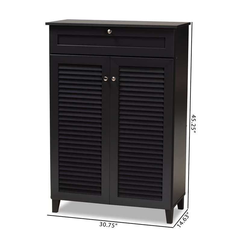 Baxton Studio Coolidge Wood 5-Shelf and Drawer Shoe Cabinet in Dark Gray