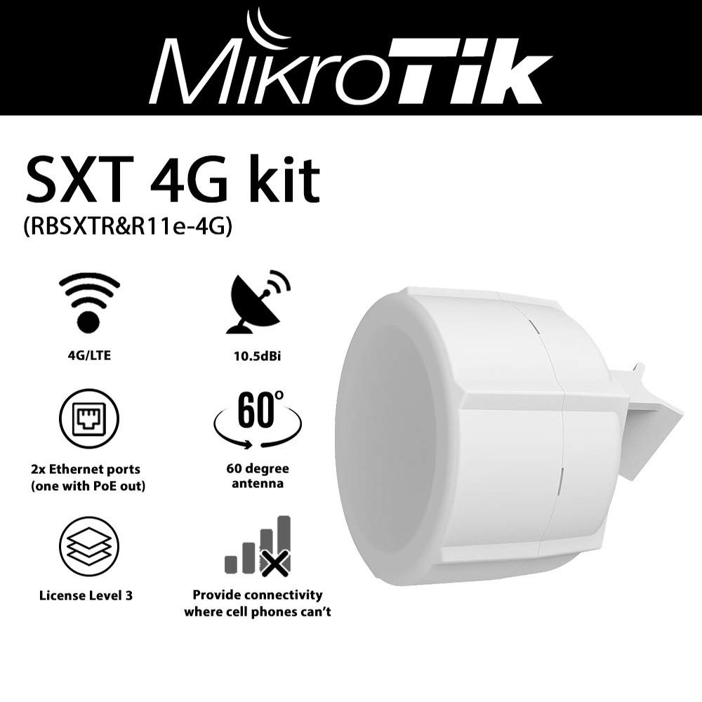 Mikrotik SXT 4G kit RBSXTR&R11e-4G 60 Degree 10.5dBi Antenna with Build in 4G/LTE Category 4 Modem and 2 Ethernet Ports