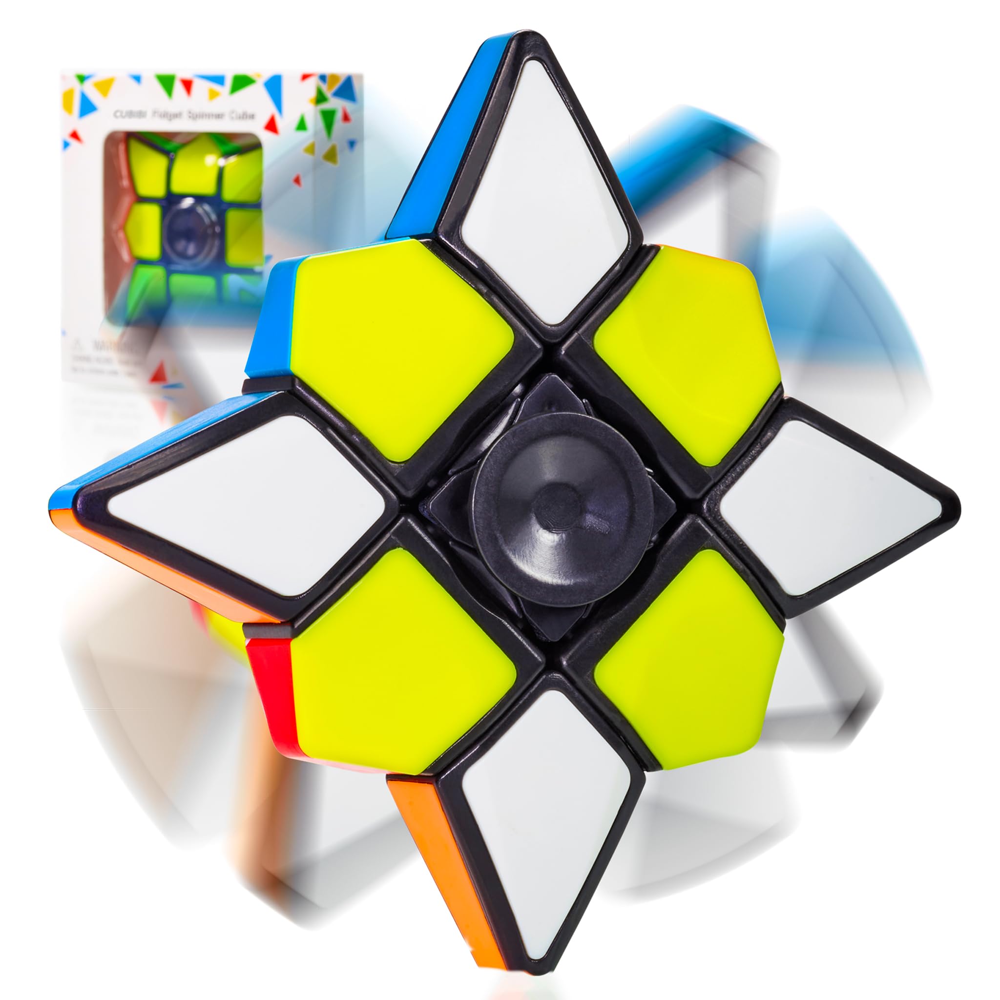CUBIDI® Star Fidget Cube Spinner 2 in 1 Toy, 1x3x3 Magic Speed Cube for Adults, Teens and Kids, Handheld, Lightweight, Durable for Anti-Stress Sensory, Desk Toy, Ideal as Travel Fidgeting, Spinner Toy