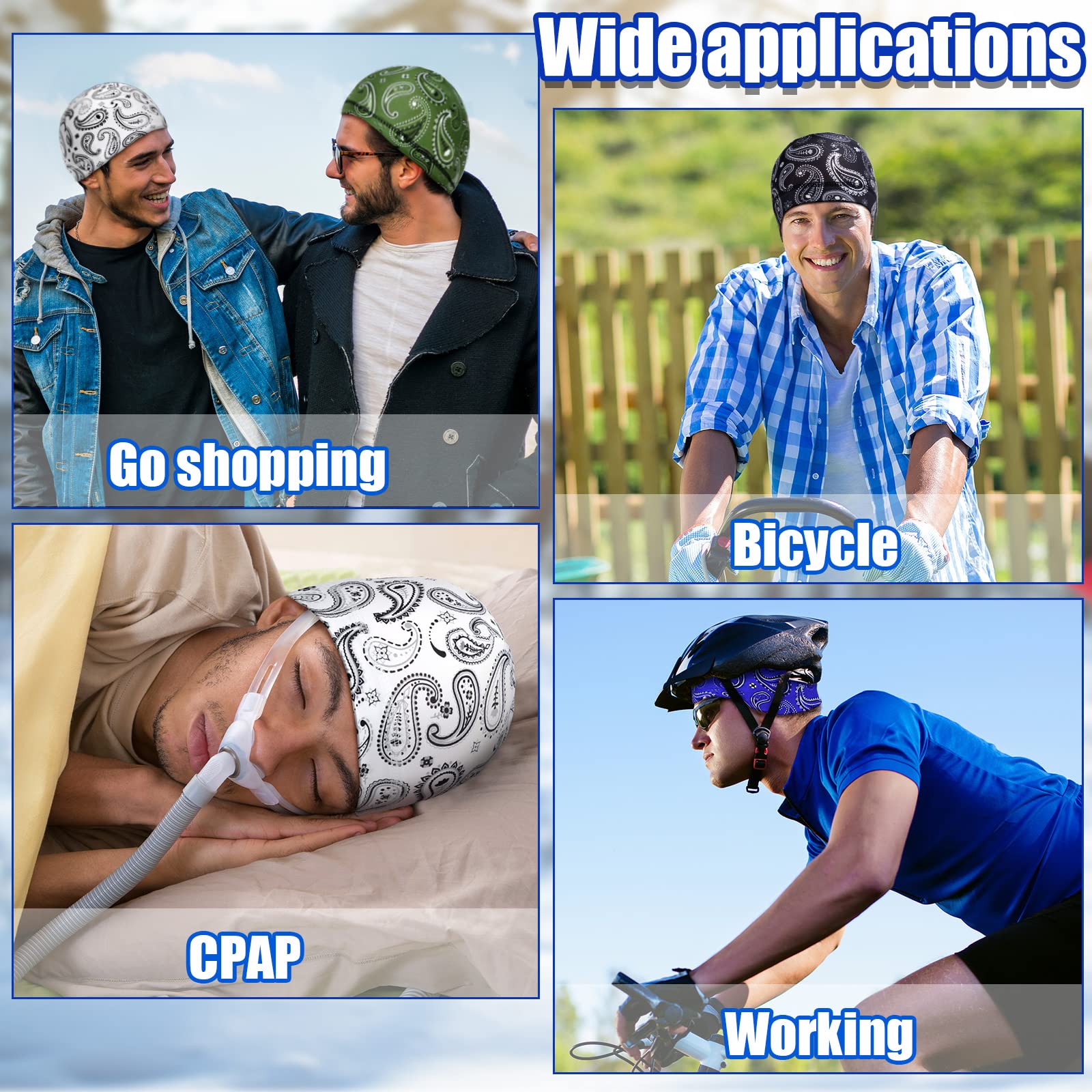 6 Pcs Men Cooling Skull Cap Helmet Liner Sweat Wicking Beanie Head Wrap Bicycle Cycling Running Hat (Lively Style) Multicoloured