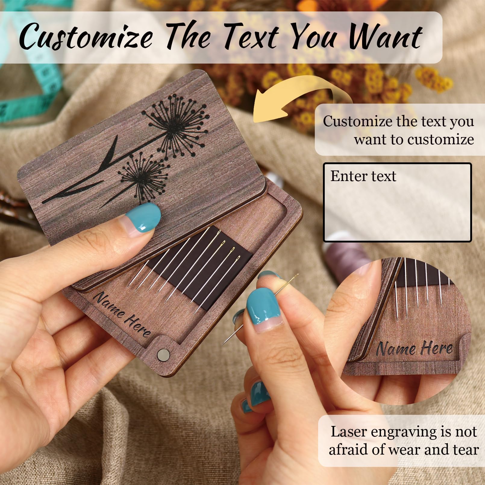 Personalized Custom Name Needle Case Photo Needle Box Needle Holder Sewing Storage Gift for Mom Wife Grandmother (Name)