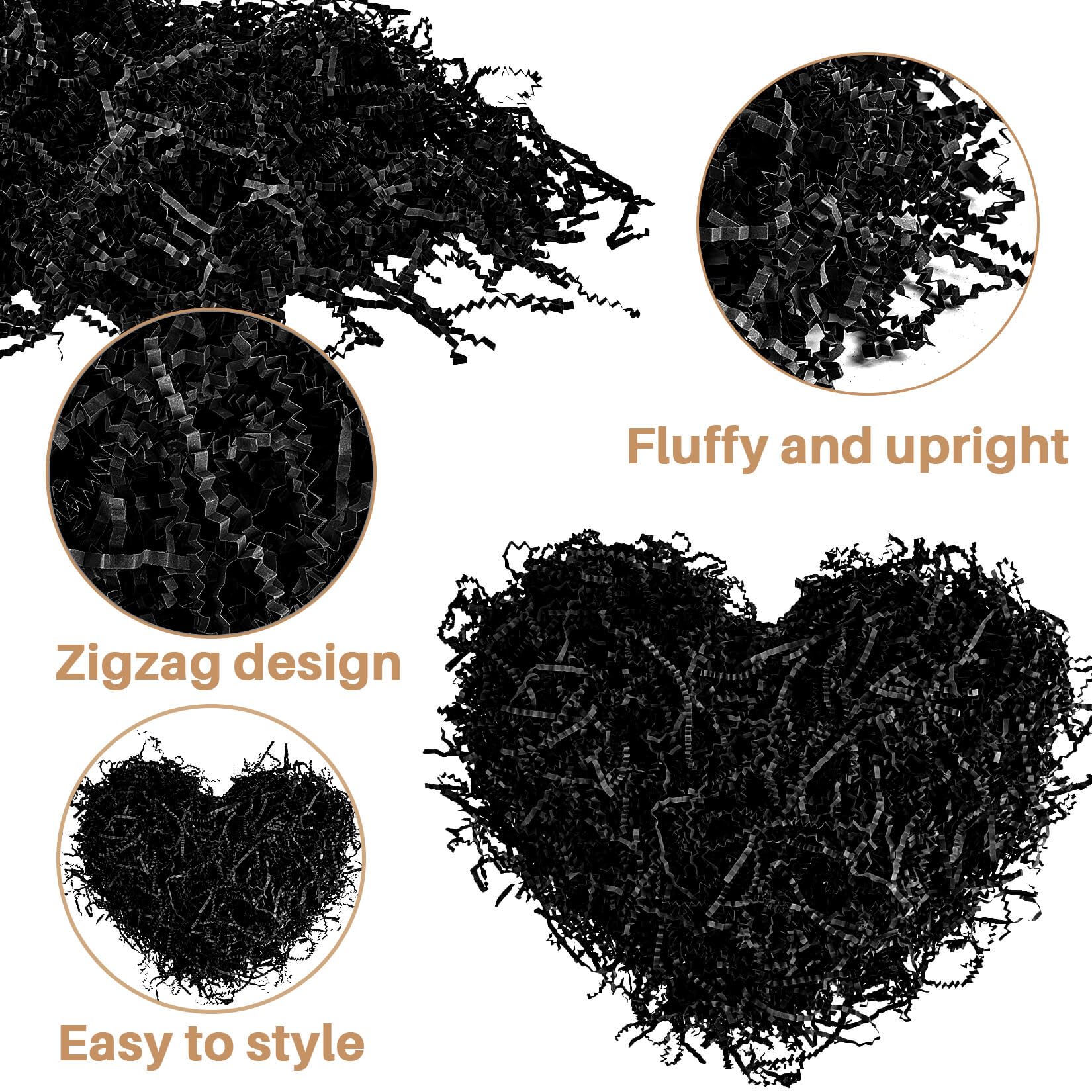 4.9OZ Sukh Crinkle Cut Paper -Reusable Paper Shred Filler as Confetti Paper Stuffing Baskets Filler for Cute Easter Wedding Birthday Decorative Craft Box Bags Wrapping Supplies（Black）
