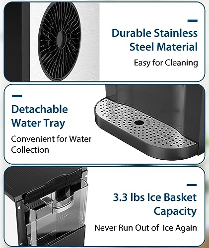 Joy Pebble Nugget Ice Maker Dispenser, Self Dispensing Pellet Ice Maker, 44lbs/24H, 15Mins Quick Ice Make, 3.3lbs Ice Storage, Ice Full Indicator, Self-Cleaning, Home, Kitchen, Bar, Party Silver