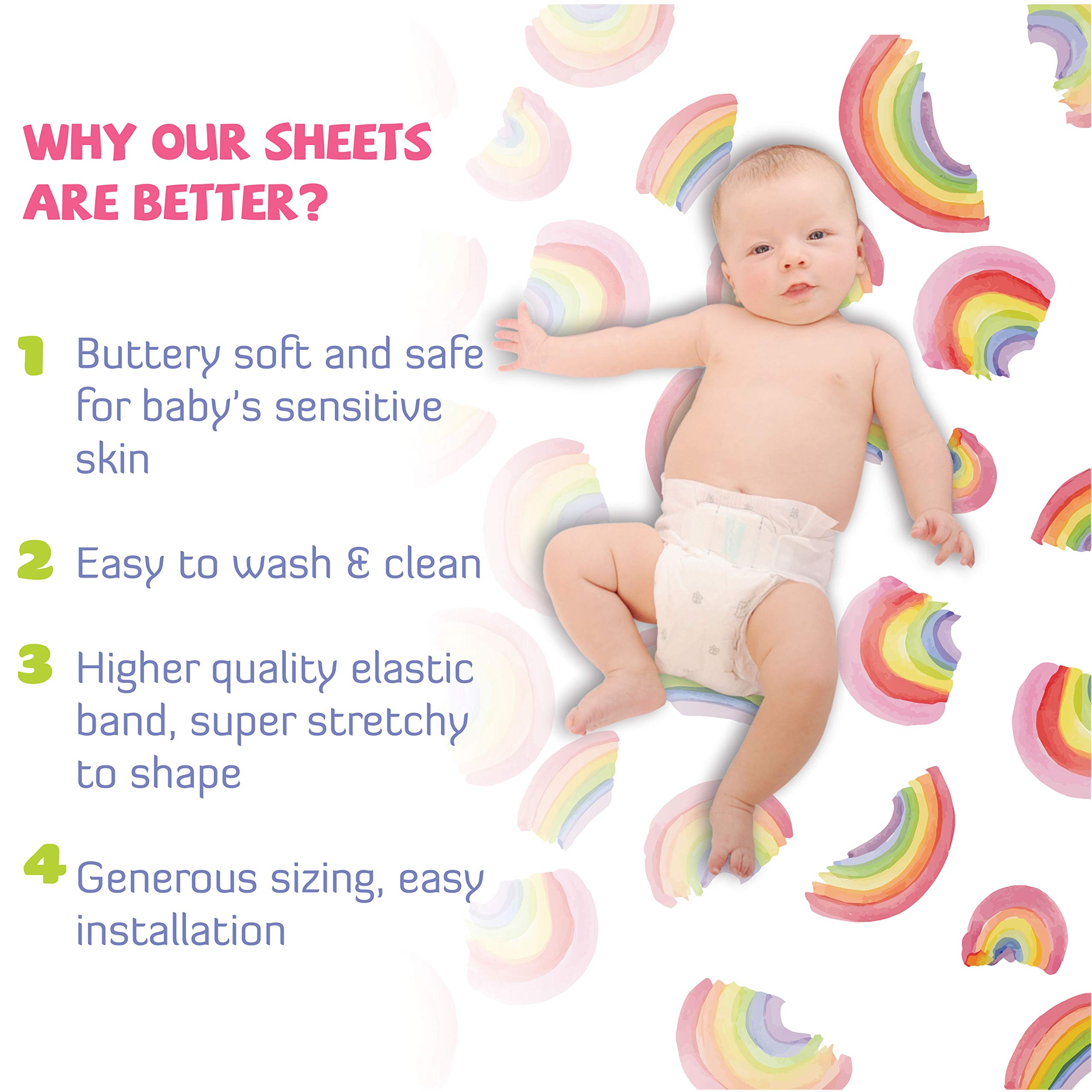 Pack of 3 Premium Bassinet Sheets for Bassinet Pad/Mattress: Milestone Fitted Sheet, Universal Fit, Unisex Rainbow Cloud Sheet | Knitting | Great Shower Gift for Boy Girl |170 GSM