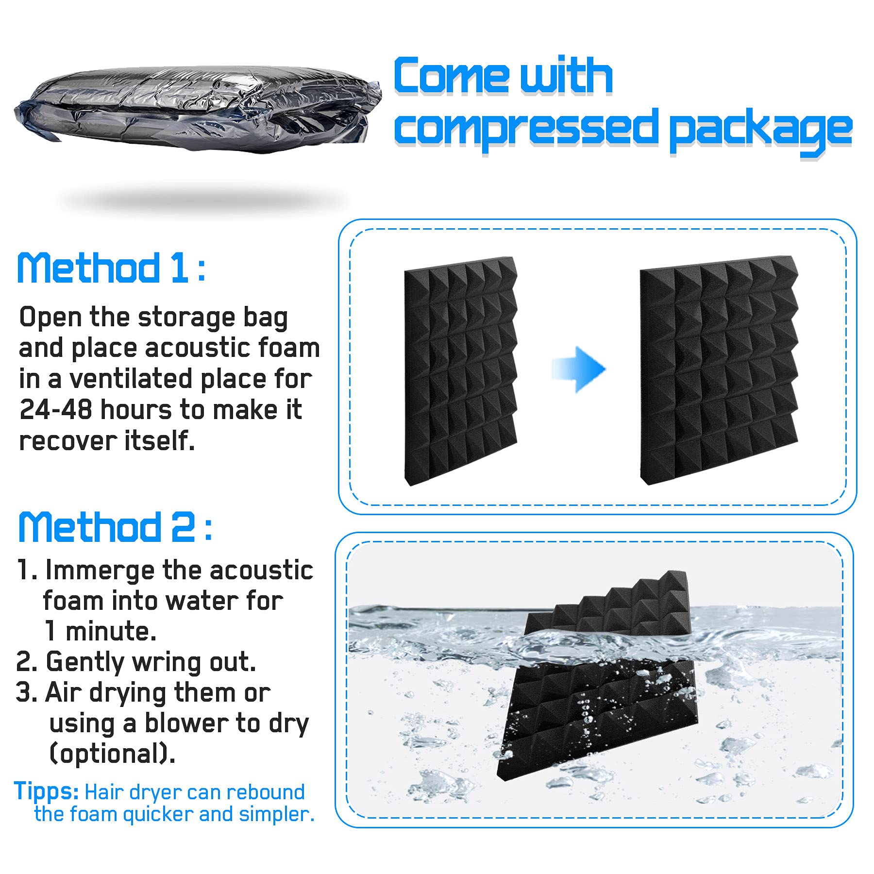 Acoustic Foam Panels, 12Pack 2" X 12" X 12" SoundProof Padding Foam Panels, Studio Foam Pyramid Tiles Sound Absorbing Dampening Foam Treatment Wall Panels