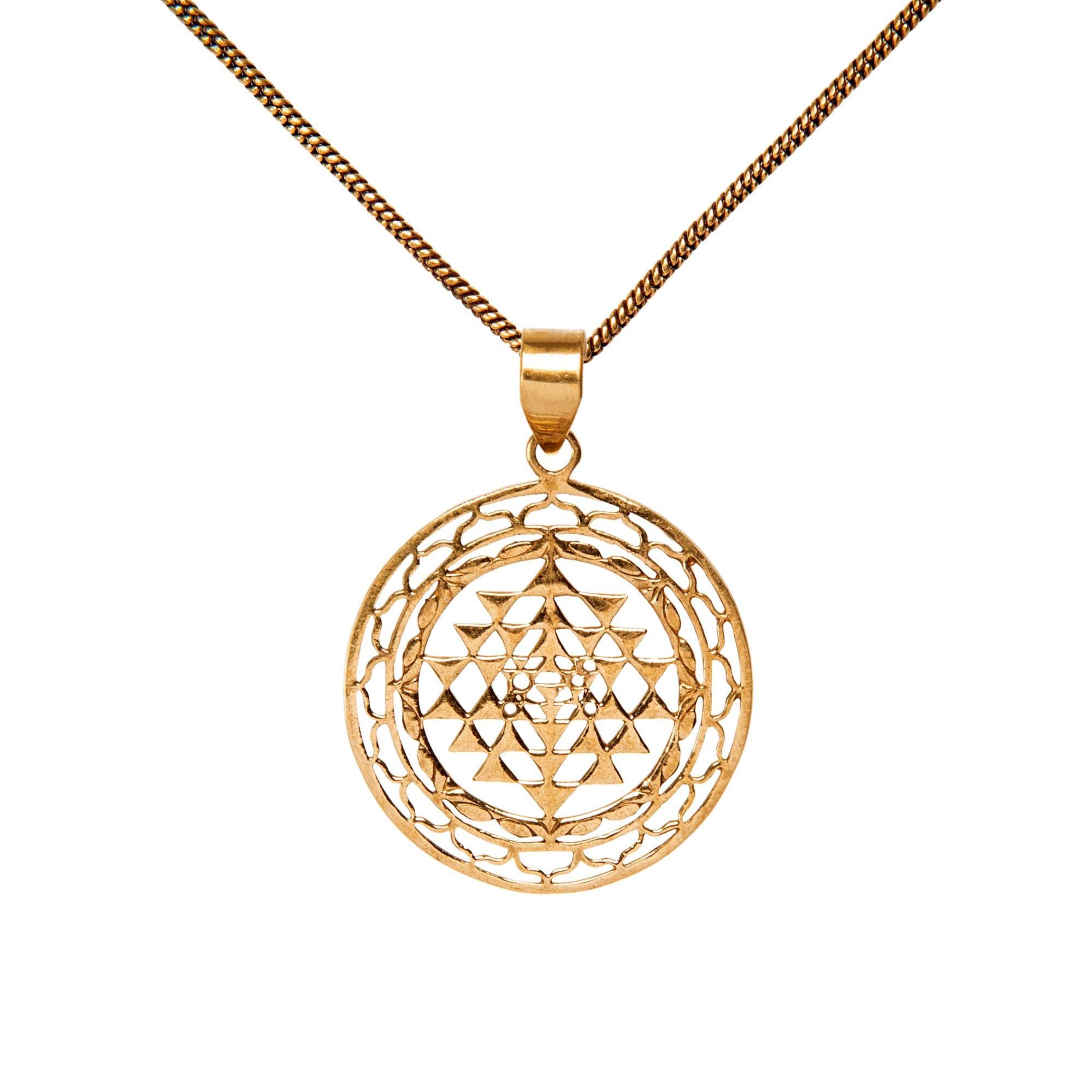 81stgeneration Women's Gold Tone Brass Sri Yantra Meditation Mandala Pendant Necklace, 20.5"