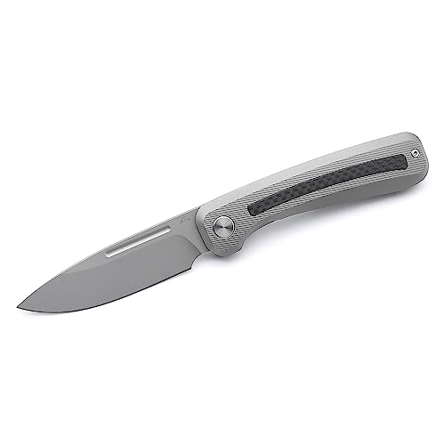 AMEIGHT KNIVES Morad Front Flipper Folding Knife 3.5" S90V Blade Titanium And Carbon Fiber Inlay Handle Pocket Knife AM8-003BK