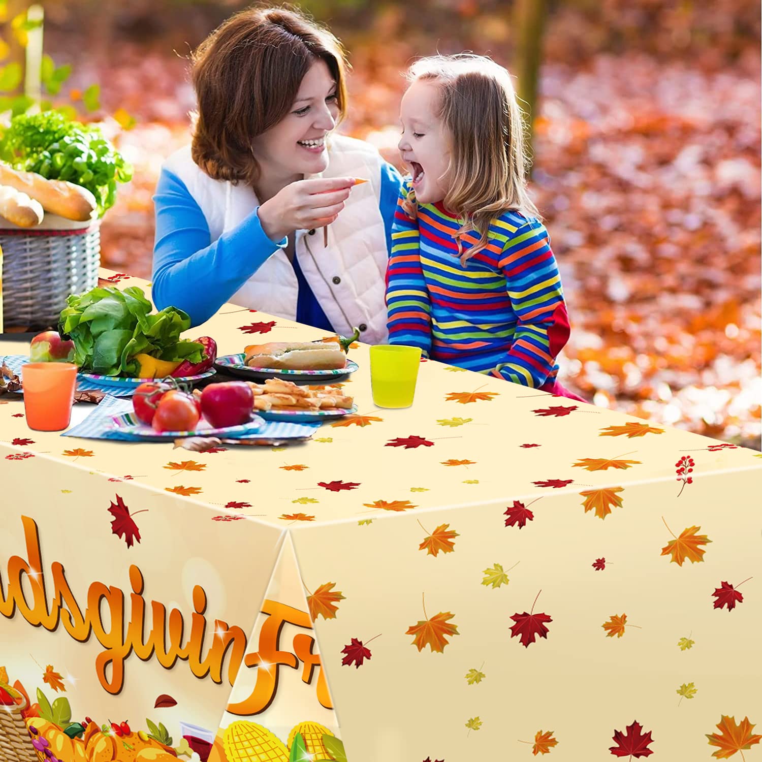 tineit 3 Pieces Friendsgiving Tablecloth, Happy Friendsgiving Decorations Plastic Tablecovers, Rectangle Friendsgiving Table Decorations for Fall Thanksgiving Friendsgiving Party, 108 * 54