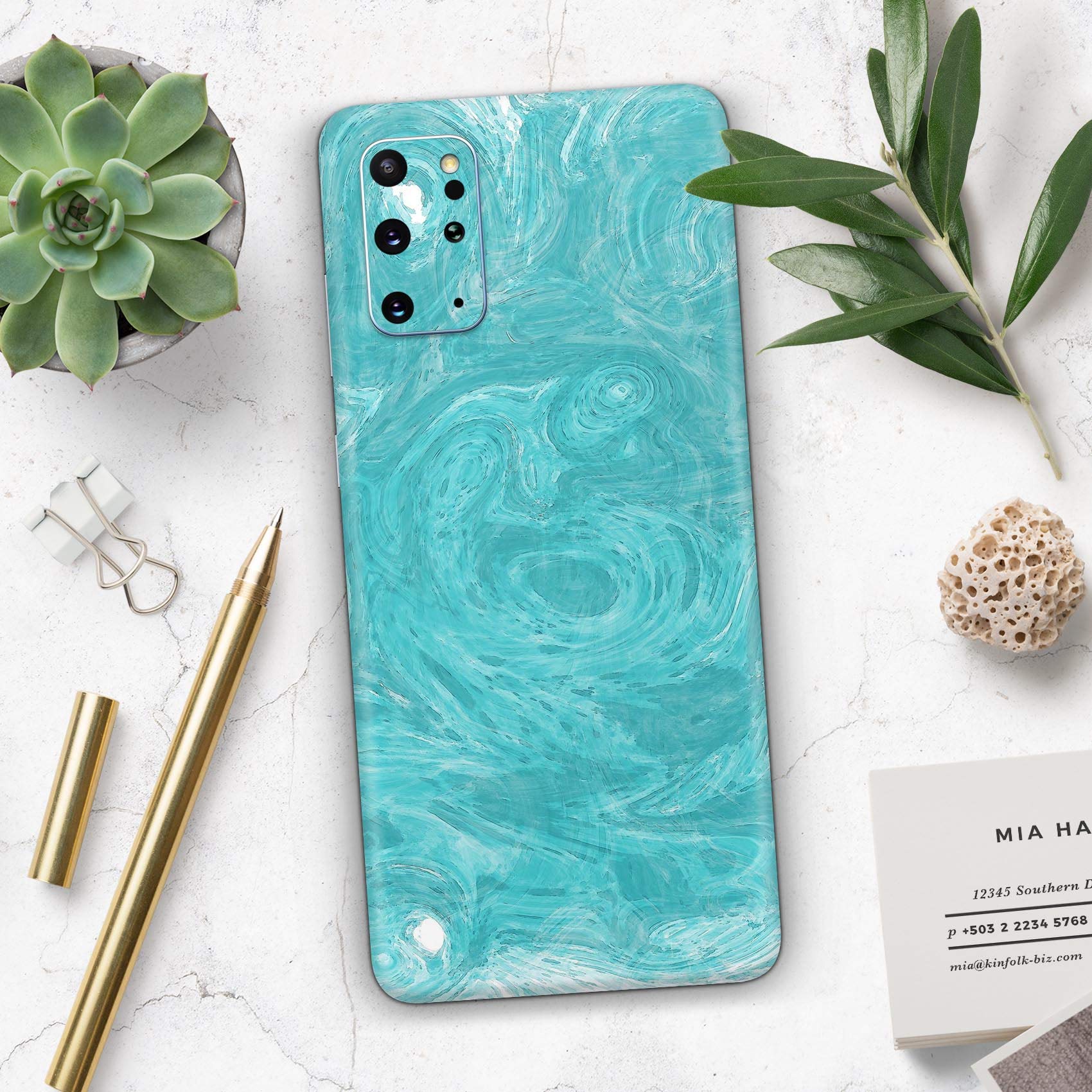 DesignSkinz Marble Surface V1 Teal Protective Vinyl Decal Wrap Skin Cover Compatible with The Samsung Galaxy S20 (Screen Trim & Back Glass Skin)