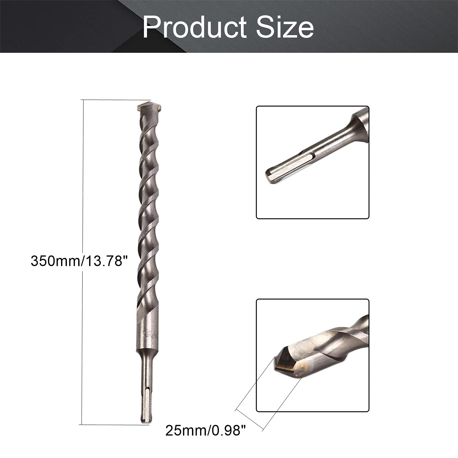 Utoolmart Masonry Drill Bit 25mm x 350mm Carbide Tipped Rotary Hammer Bit 9mm Round Shank for SDS Impact Drill 1Pcs