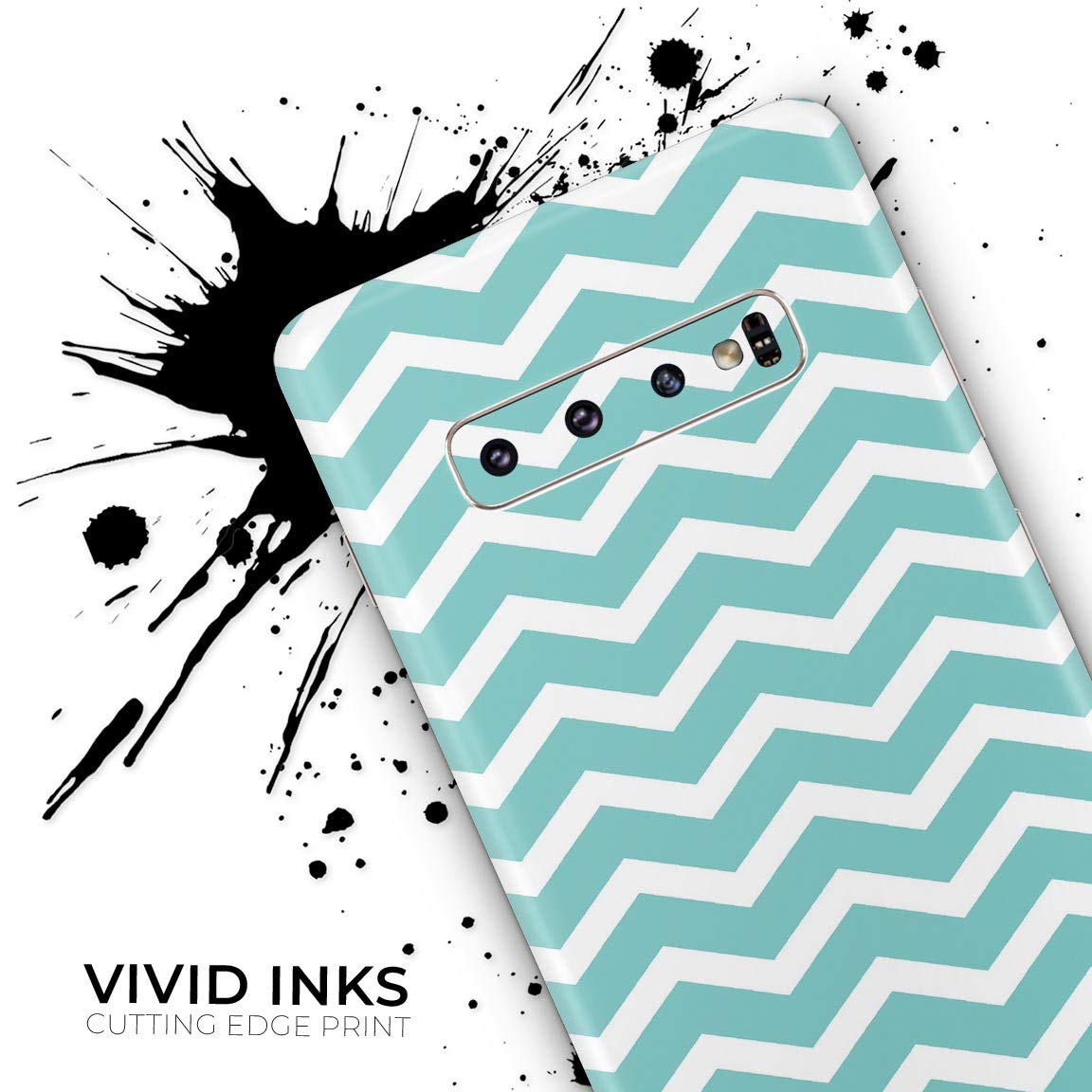 DesignSkinz White and Teal Chevron Stripes Protective Vinyl Decal Wrap Skin Cover Compatible with The Samsung Galaxy S20 (Screen Trim & Back Glass Skin)