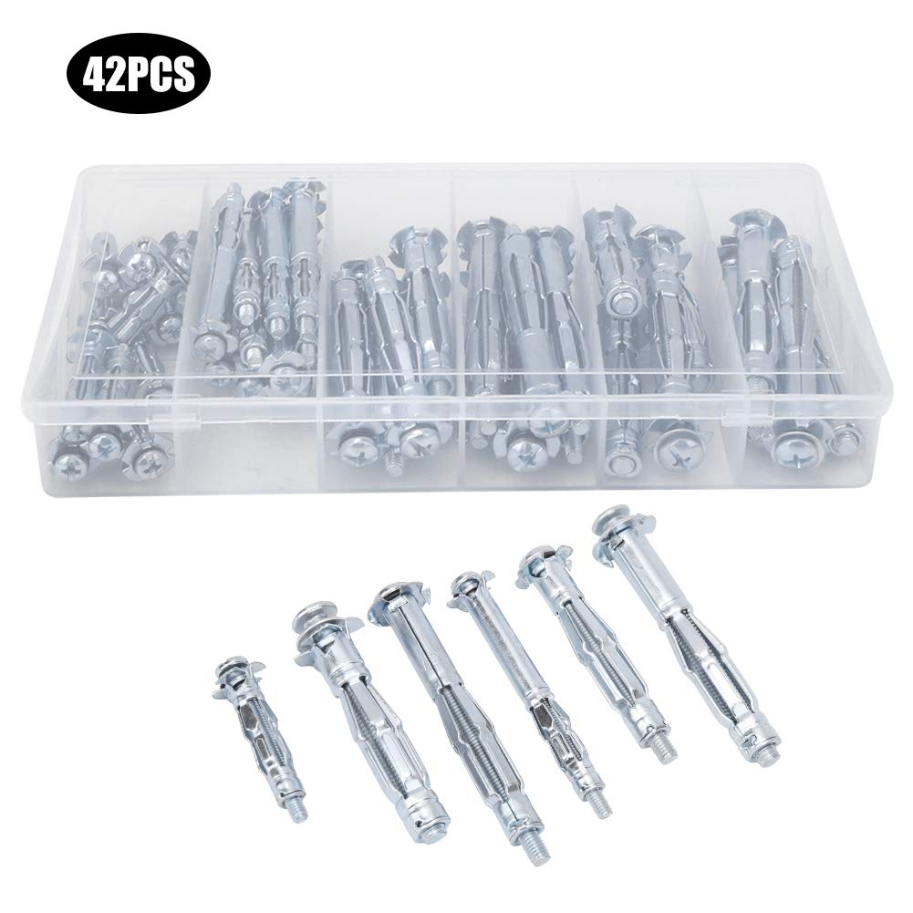 42Pcs Iron Zinc Heavy Duty Expansion Screw Bolts Metal Wall Anchor Setting Tool for Machinery