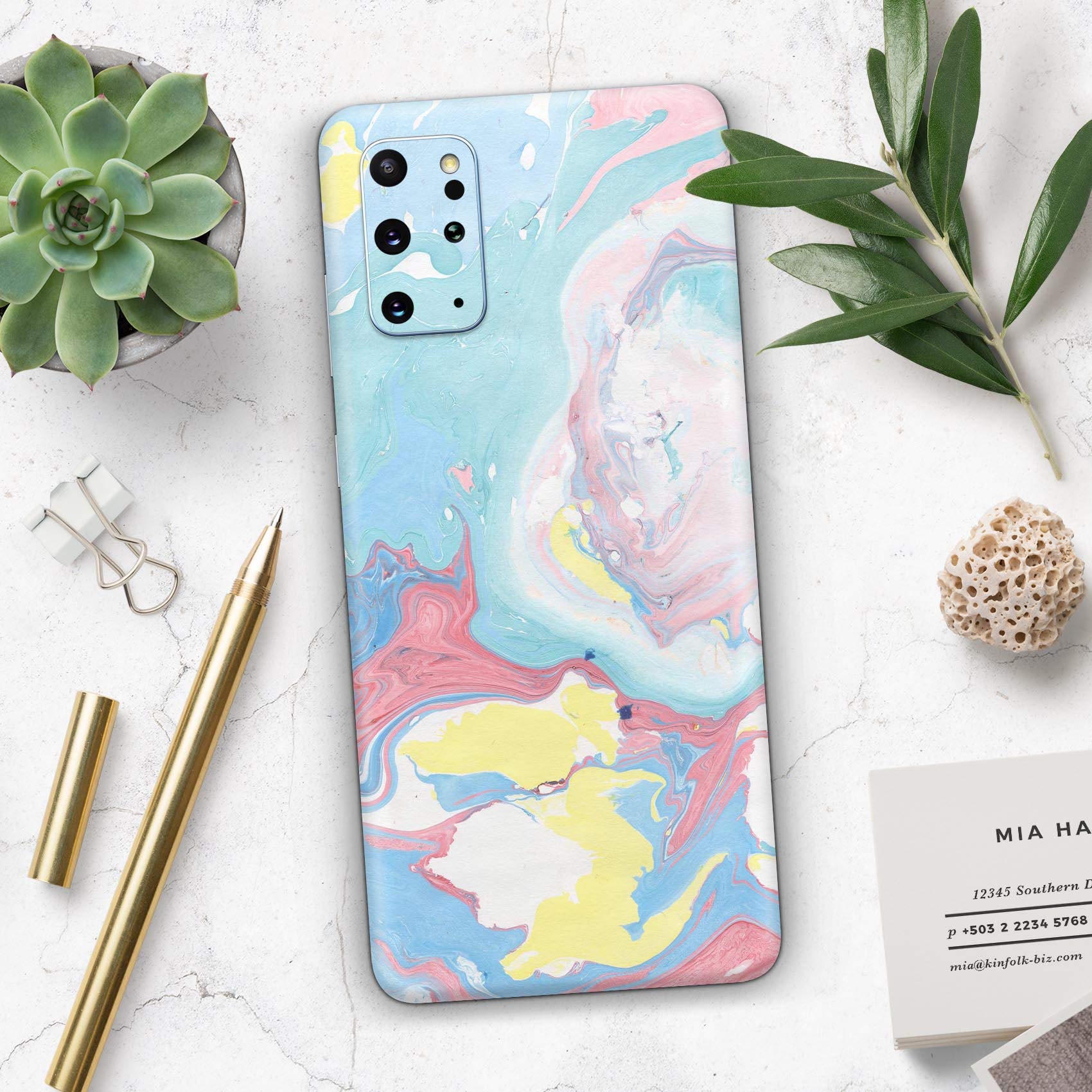 DesignSkinz Marbleized Swirling Cotton Candy Protective Vinyl Decal Wrap Skin Cover Compatible with The Samsung Galaxy S20 (Screen Trim & Back Glass Skin)