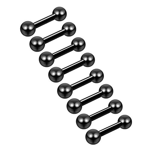 8pc Lot 16g Barbell Earring Cartilage Anti Tragus Forward Helix Eyebrow Black Anodized Ball 6mm 1/4