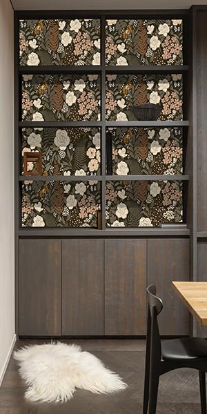 HAOKHOME Peel and Stick Wallpaper Floral Vintage Removable Rose Leaf Black/Brown/Beige Stick on Mural 17.7in x 9.8ft