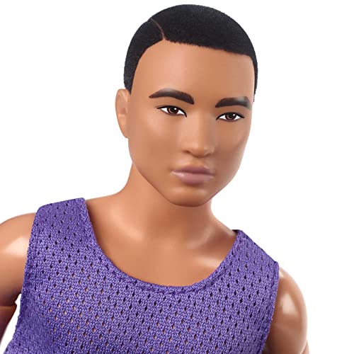 Barbie Looks Ken Doll with Black Hair Dressed in Purple Mesh Top and Pink Trousers, Posable Made to Move Body, 6 years and older