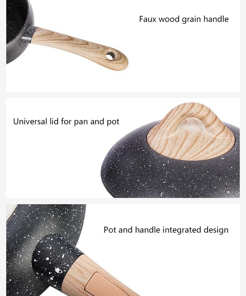 Amercook Spherical Non Stick Wok with Lid, Frying Pan and Pot Set, Small Skillet PFOA Free, 6 Inch