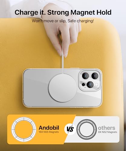 andobil [Upgraded] for iPhone 14 Pro Max Clear Case with 360° Rotatable Ring Stand [Compatible with MagSafe] [Military Grade Protection] Magnetic Invisible Kickstand, Ultra Clear
