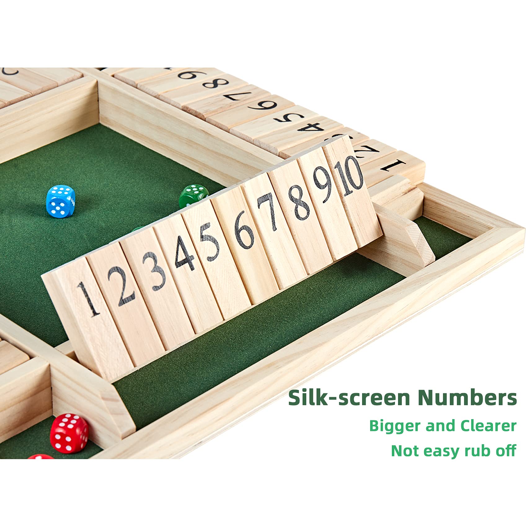 ApudArmis 4-Way Shut The Box 14 Inches, Large Wooden Board Game Set with Dice, Shut-The-Box for Kids & Adults - Learning Addition Classroom Home Party Pub