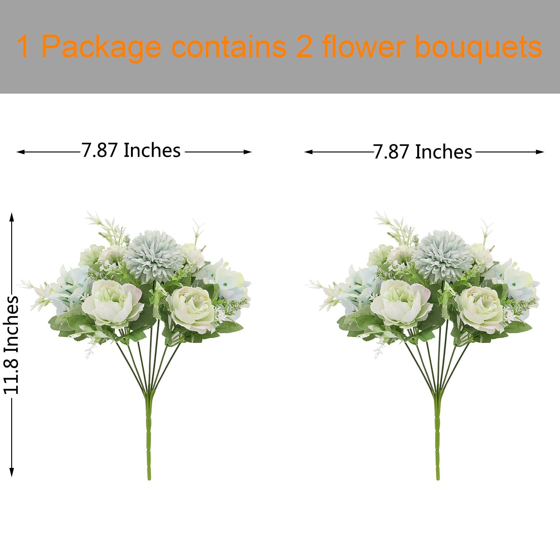 Decpro 2Pcs Artificial Peony Silk Hydrangeas Chrysanthemum Carnations Flower Bouquets for Wedding, Home Office Garden Decoration, Table Centerpieces, Floral Arrangements, Light Green