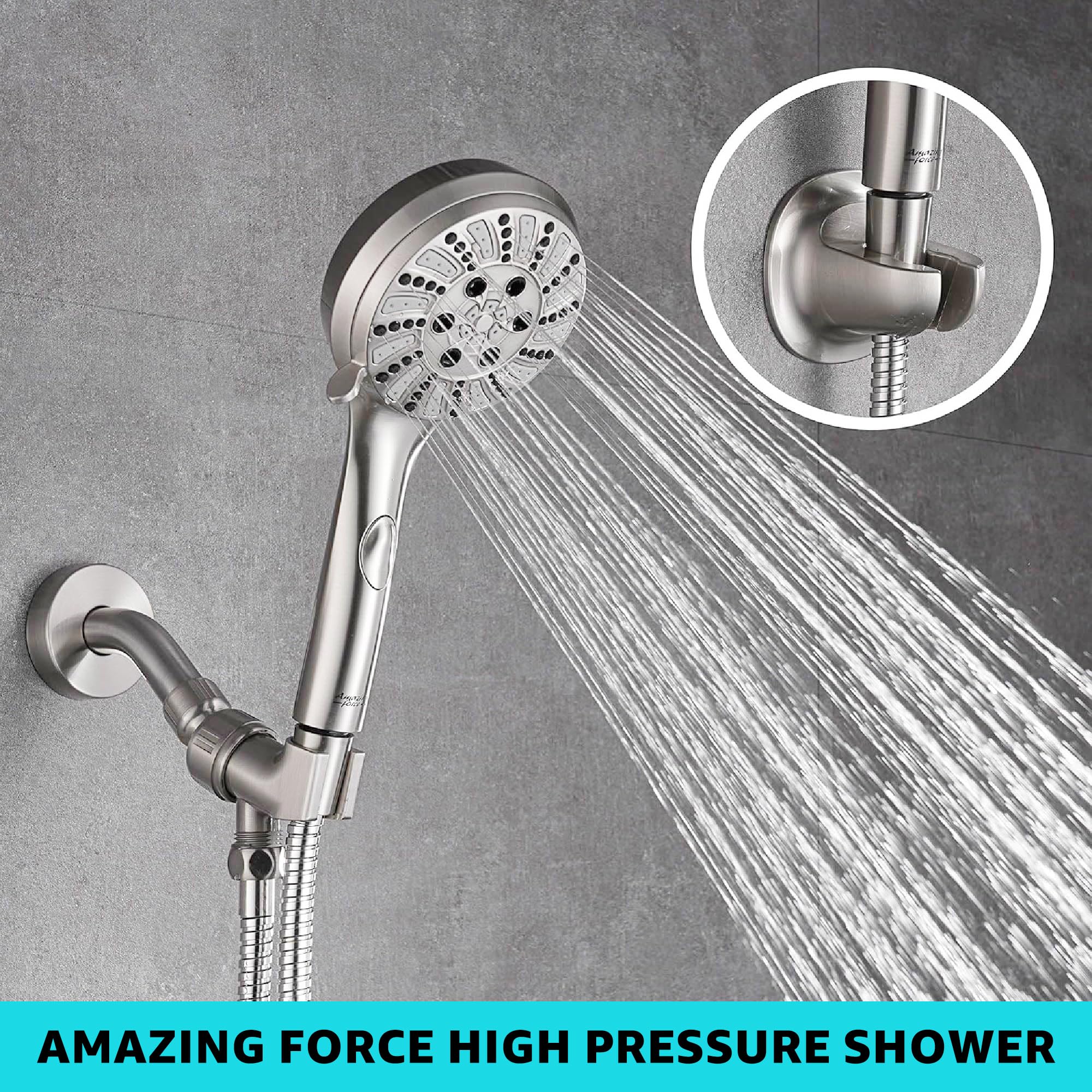 AMAZING FORCE Shower Head with Handheld, 6 Settings Showerhead High Pressure Powerful Water Spray Shower Head Set with 70 Inch Stainless Steel Hose and Bracket