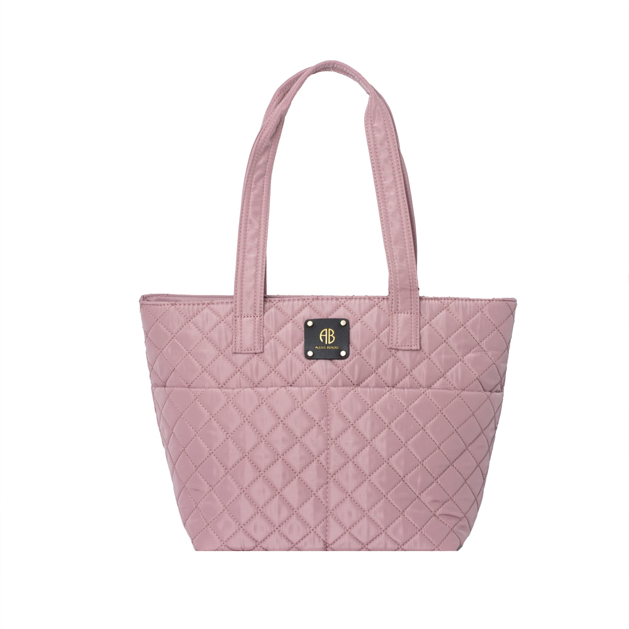 Alexis Bendel Women’s Large Quilted Nylon Zipper Tote Handbag With Dual Top Handles