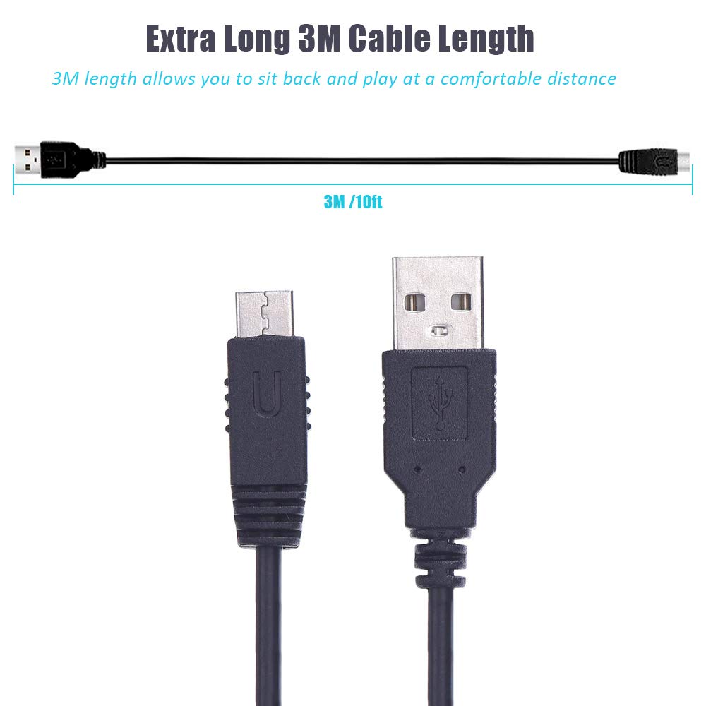 6amLifestyle USB Charger Cable Compatible with Nintendo Wii U Gamepad Controller 10 Feet Long USB Power Charging Cord