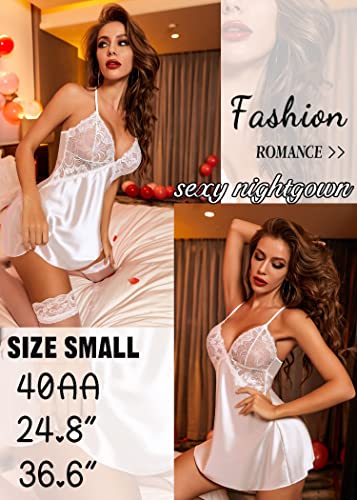 Avidlove Women Satin Sleepwear Wedding Nightgown White Lingerie Lace Chemise White M