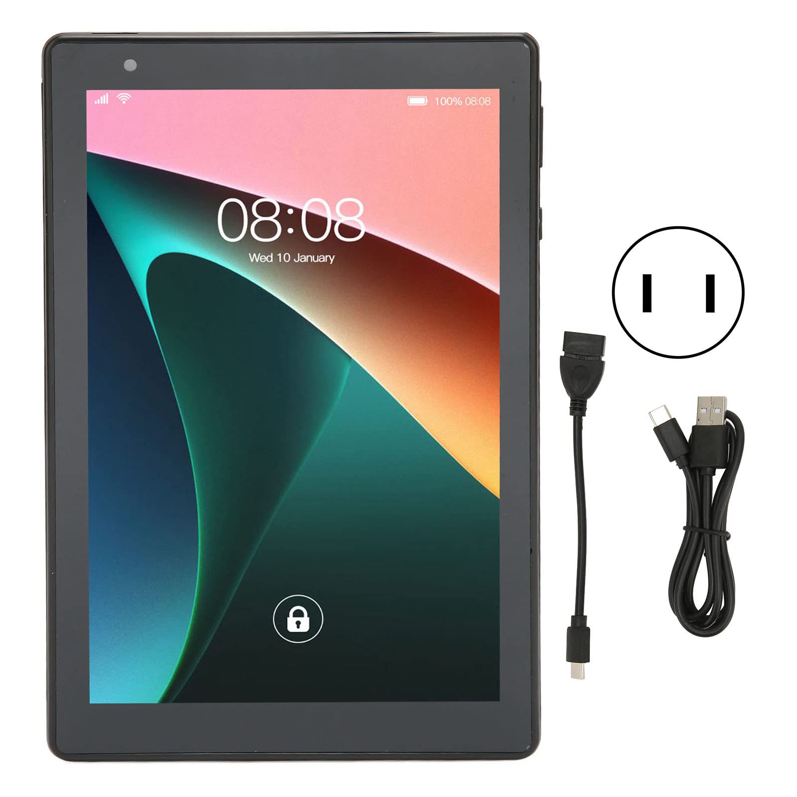 8 Inch Tablet 8 Inch 1960x1080 HD Black Octa Core Front 200W Rear 800W 100240V Call Tablet 4GB 64GB for 10.0 for Reading (US Plug)