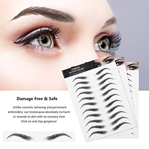6 Sheets 4D Hair-Like Waterproof Eyebrow Tattoos Stickers Eyebrow Transfers Stickers Temporary Brow Tattoo Peel Off Grooming Shaping Eyebrow Sticker in Arch Style, 66 Pairs Black (High Arch Eyebrow)