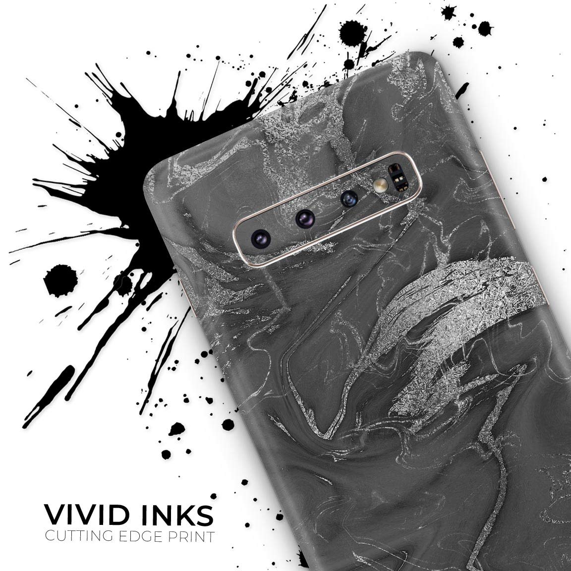 DesignSkinz Black & Silver Marble Swirl V7 Protective Vinyl Decal Wrap Skin Cover Compatible with The Samsung Galaxy S20 (Screen Trim & Back Glass Skin)